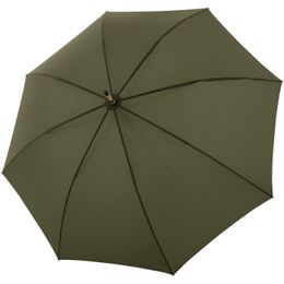 Doppler® Stockregenschirm nature Long, deep olive, aus recyceltem Material mit Schirmgriff aus Holz, grün