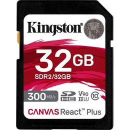 Kingston Canvas React Plus SD 32GB Speicherkarte (32 GB, Class 10, 300 MB/s Lesegeschwindigkeit), schwarz