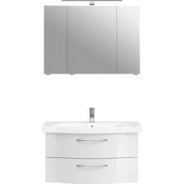 Saphir Badmöbel-Set 6005 Sprint 2-teilig, Keramik-Waschtisch mit LED-Spiegelschrank, (2-St), Waschplatz 98 cm breit, inkl. Türdämpfer, 3 Türen, 2 Schubladen, weiß