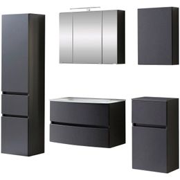 HELD MÖBEL HELD MÖBEL Badezimmer-Set Kaunas, (Set, 5-St), bestehend aus Waschtisch-Set mit Seitenschrank, Breite 160 cm, grau