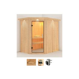 Karibu Sauna Swantje, BxTxH: 165 x 210 x 202 cm, 68 mm, (Set) 3,6-kW-Plug & Play Ofen mit integrierter Steuerung, beige