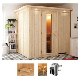 Karibu Sauna Ellin, BxTxH: 210 x 184 x 202 cm, 68 mm, (Set) 3,6-kW-Plug & Play Ofen mit int. Steuerung, braun