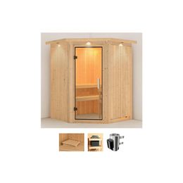 Karibu Sauna Nanna, BxTxH: 165 x 165 x 202 cm, 68 mm, (Set) 3,6-kW-Plug & Play Ofen mit integrierter Steuerung, beige