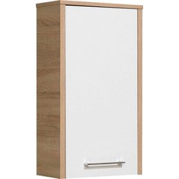 Saphir Hängeschrank Quickset 382 Wand-Badschrank mit 1 Tür und 2 Einlegeböden Badezimmer-Hängeschrank, 40 cm breit, inkl. Türdämpfer, Weiß Hochglanz, braun