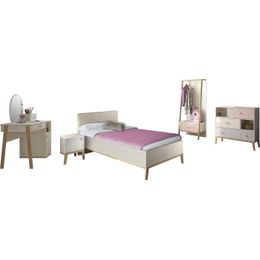 Gami Jugendzimmer-Set Alika, (Set, 6-St., Bett, Kleiderständer, Nachttisch, Kommode, Schreibtisch, mit Spiegel), braun