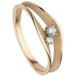 Jobo Fingerring Ring mit 2 Diamanten, 585 Gold, gelb|goldfarben
