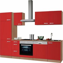 Optifit Küchenzeile Odense, Breite 270 cm, mit 28 mm Arbeitsplatte, mit Gratis Besteckeinsatz, rot