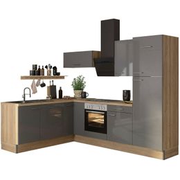 Optifit Küche Klara, 200 x 270 cm breit, wahlweise mit E-Geräten, grau