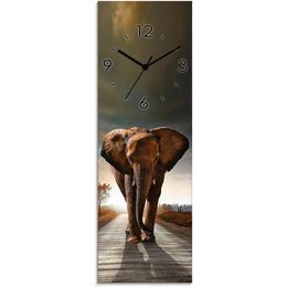 Artland Wanduhr Ein Elefant läuft auf der Straße (wahlweise mit Quarz- oder Funkuhrwerk, lautlos ohne Tickgeräusche), braun