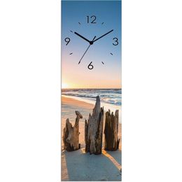 Artland Wanduhr Glasuhr Sonnenuntergang Strand Wellenbrecher (wahlweise mit Quarz- oder Funkuhrwerk, lautlos ohne Tickgeräusche), braun