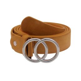 Leslii Ledergürtel Gürtel Doppel Ring mit Doppelring Schnalle zum Einstecken, braun|silberfarben