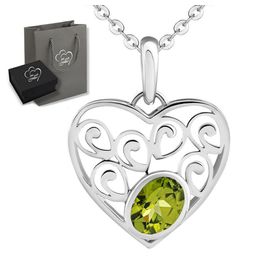 Limana Herzkette echter Edelstein grüner Peridot 925 Sterling Silber Kette mit Herz (inkl. Herz Geschenkdose und Tasche)
