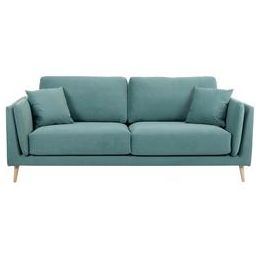 Miliboo Design-Sofa VOGUE drei Sitze aus eisblauem Samt