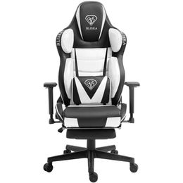 Gaming Stuhl Chair Racing Chefsessel mit Sportsitz und ergonomsichen 4D-Armlehnen, Schwarz / Weiß