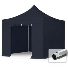 3x3 m Faltpavillon, professional Alu 40mm, feuersicher, Seitenteile ohne Fenster, schwarz - schwarz