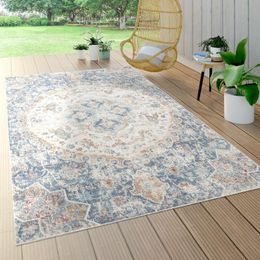 Paco Home - In- & Outdoor-Teppich Für Balkon Terrasse, Kurzflor Mit Orient-Muster In Blau ø 200 cm Rund
