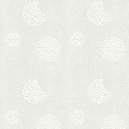 Kreis Tapete floral Überstreichbare Vliestapete mit Blüten modern für Esszimmer und Wohnzimmer Vlies Mustertapete mit Blumenmuster in Weiß - White,