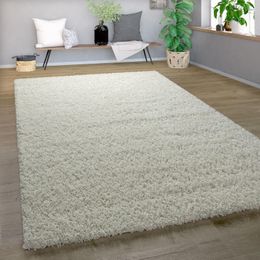 Paco Home - Shaggy Teppich Hochflor Langflor Hochwertig Hohe Fadendichte Uni Schimmer Creme 70x140 cm