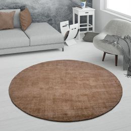 Paco Home - Teppich Wohnzimmer Kurzflor Handgewebt Modernes Einfarbiges Muster Weich Beige, 200 cm Rund