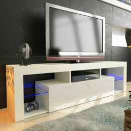 Tv lowboard schrank tisch board 200cm hochglanz mit rbg LED-Beleuchtung weiß mit LED-Beleuchtung (en)