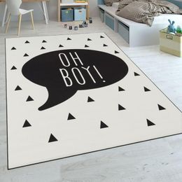 Paco Home - Kinderteppich Kinderzimmer Jungen Babyteppich Spruch Trend Schwarz Weiß 80x150 cm