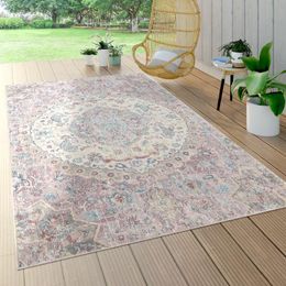 Paco Home - In- & Outdoor-Teppich Für Balkon Terrasse, Kurzflor Mit Orient-Muster In Rosa ø 160 cm Rund