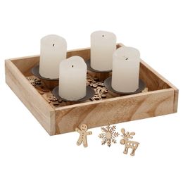 Home Affaire Adventsleuchter Kerzenhalter Ennsling mit 24 Streudekofiguren, 25x25 cm (1 St), Weihnachtsdeko aus Holz und Metall, Tablett mit 4 Kerzenhaltern, beige|schwarz