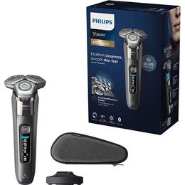 Philips Elektrorasierer Shaver Series 8000 S8697/35, ausklappbarer Präzisionstrimmer, Ladestand, Etui, mit SkinIQ Technologie, grau