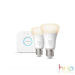 Philips Hue White 2er Starter Set mit Bridge, LED E27, 9,5 Watt, 8719514289116,