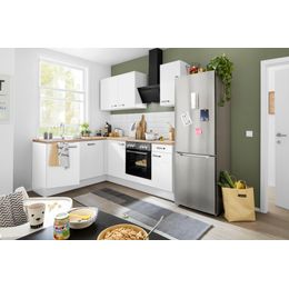 Winkelküche Optifit "Parma" Komplettküchen-Sets Gr. B/T: 215 cm x 175 cm, weiß (küche: weiß, eiche, korpus: weiß) L-Küche ohne Elektrogeräte