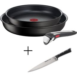 Tefal Pfannen-Set Ingenio Unlimited On + Ice Force, Aluminium (Set, 4-tlg., 1x Bratpfanne Ø 24 cm, 1x Bratpfanne Ø 28 cm, Höhe 5 cm), Antihaft-Pfannen, inkl. Kochmesser 20 cm, Induktion, schwarz