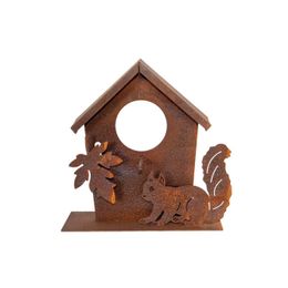 Dewoga Edelrost-Metalldesign Vogelhaus Vogelhäuschen mit Eichhörnchen