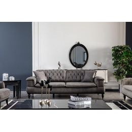 JVmoebel 3-Sitzer Chesterfield Sofa 3 Sitzer Grau Möbel Luxus