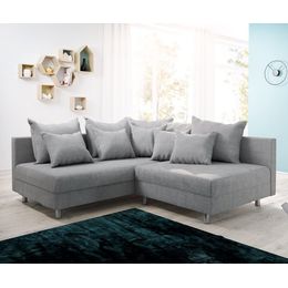 DeLife Ecksofa Clovis, Grau Flachgewebe Ottomane Links modular