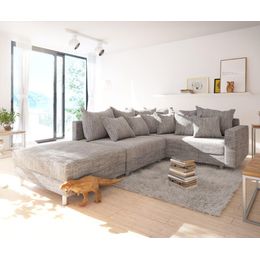 DeLife Ecksofa Clovis, Hellgrau Strukturstoff Hocker Armlehne Ottomane Rechts modular