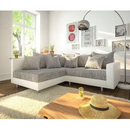 DeLife Ecksofa Clovis, Weiss Hellgrau Armlehne Ottomane Links Ecksofa modular