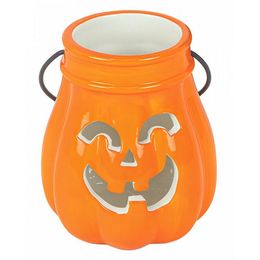 Horror-Shop Dekoobjekt Orange Halloween Kürbis Laterne aus Keramik 13cm
