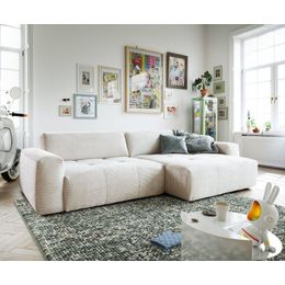 DeLife Ecksofa Lazaro, Cord Beige 300x160cm Ottomane rechts mit Rückentiefenverstellung