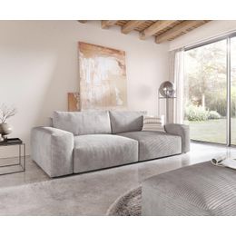 DeLife Big-Sofa Lanzo, XL Cord Silbergrau 270x130 cm mit Hocker