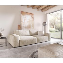 DeLife Big-Sofa Lanzo, XL Cord Beige 270x130 cm mit Hocker