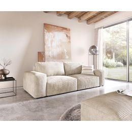 DeLife Big-Sofa Lanzo, L Cord Beige 260x110 cm mit Hocker