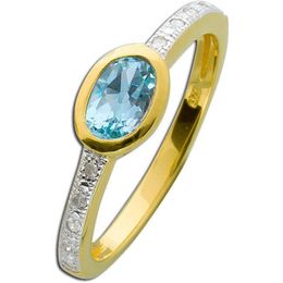 CH.ABRAMOWICZ Silberring Ring Silber 925 Gelbgold vergoldet Diamanten wasserblauer Blautopas (1-tlg)