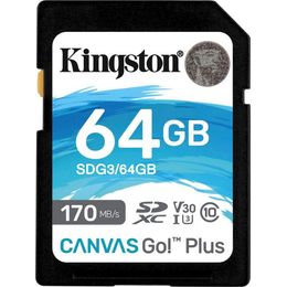 Kingston Canvas Go Plus SD 64GB Speicherkarte (64 GB, Video Speed Class 30 (V30)/UHS Speed Class 3 (U3), 170 MB/s Lesegeschwindigkeit), schwarz