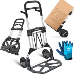 Masko® Sackkarre Klappbar 200 kg Tragkraft inkl. Rädern Vollgummi, + 2 Expanderseile + Handschuhe - Dreifach höhenverstellbarer Griff - Große Ladefläche - Aluminium Handkarre Transportkarre