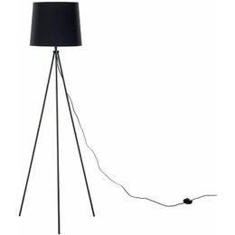 Beliani Stehlampe Schwarz Metall 149 cm Stoffschirm Dreibeinig langes Kabel mit Schalter Retro Design - Schwarz