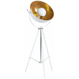 Beliani Stehlampe Weiß und Gold Metall 165 cm Scheinwerfer-Look verstallbarer Schirm Dreibeinig langes Kabel mit Schalter Industrie Design - Weiß