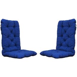 2er Set Auflagen Sitzkissen Sitzpolster Hochlehner, 120x50x8 cm blau