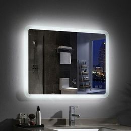 Lisa Badspiegel 80x60cm mit Beleuchtung, Badezimmerspiegel Beschlagfrei Lichtspiegel Wandspiegel mit Touch-schalter+Anti-fog IP44 Energie sparen
