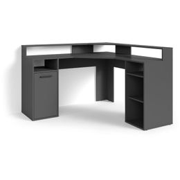 ByLiving - Schreibtisch fox / Gaming-Tisch in Anthrazit mit Aufsatz / Mit viel Stauraum und großer Tischplatte / Computer-Tisch / pc / Arbeits-Tisch