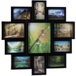 Bilderrahmen Collage, Bildergalerie für 11 Fotos, Fotorahmen zum Aufhängen, für mehrere Fotos, schwarz - Relaxdays